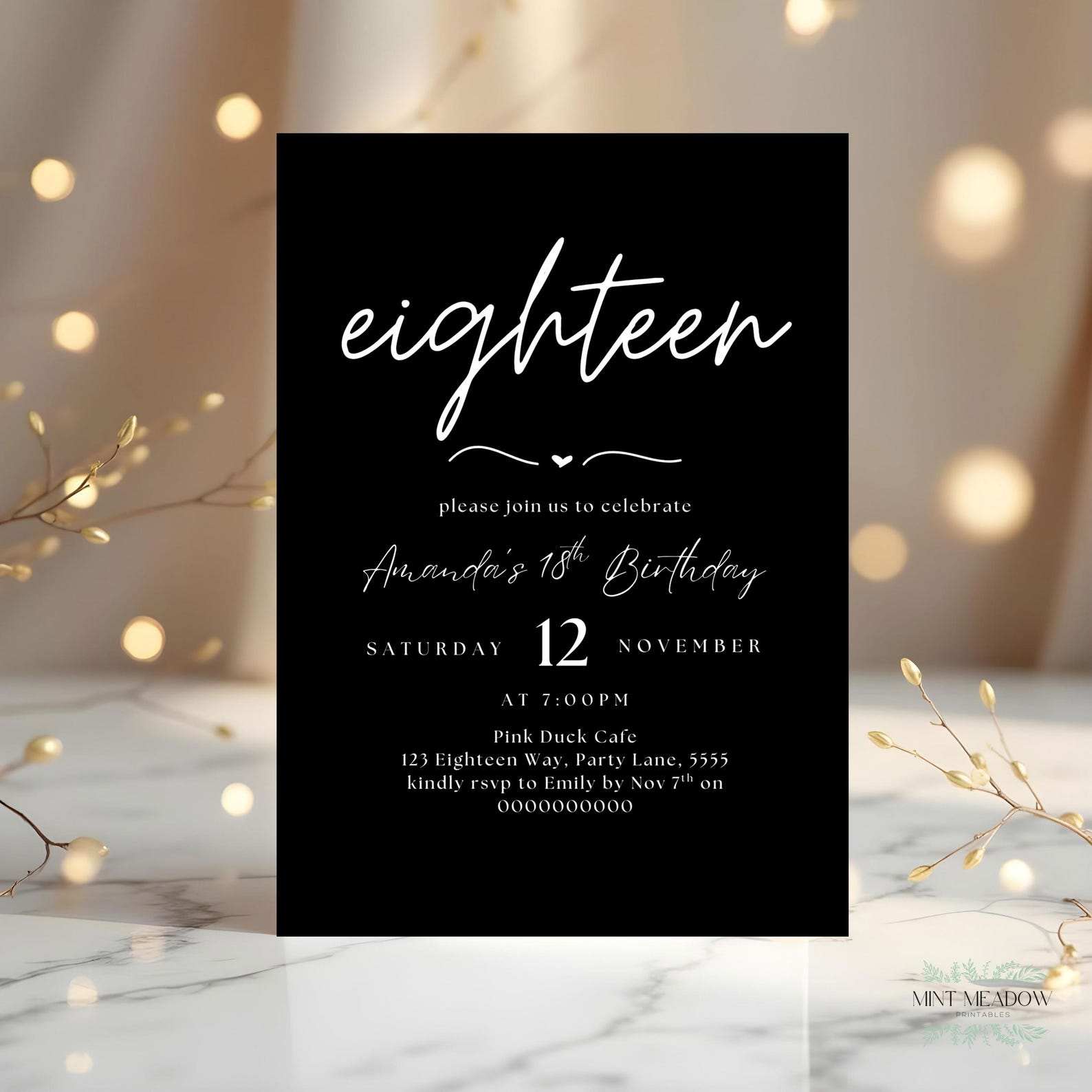 Editable 18th Birthday Invitation Template Eighteen Birthday Party ...