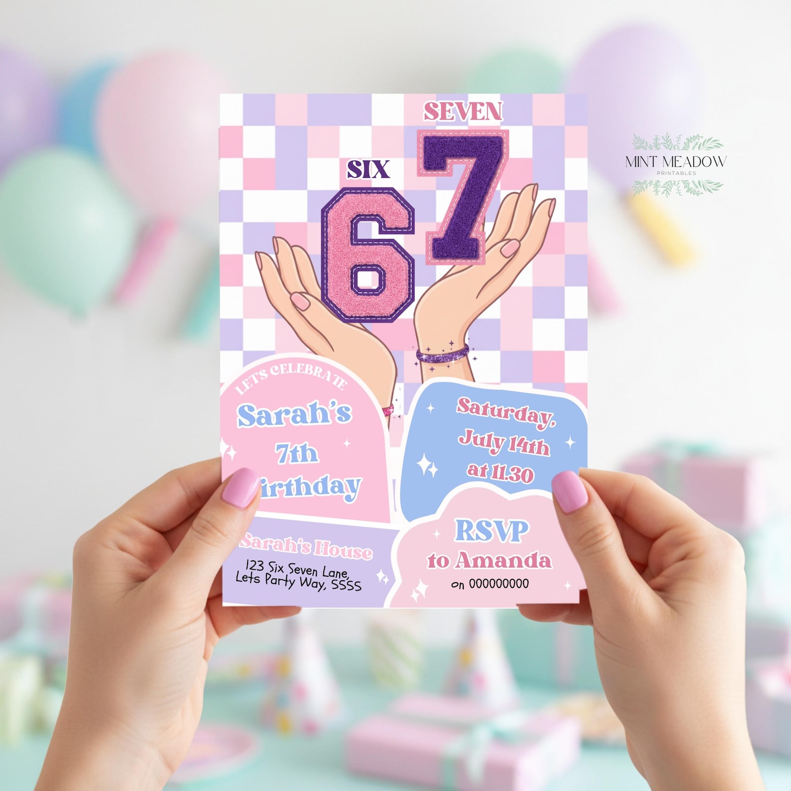 6 7 Girls Birthday Invitation, Editable Six Seven Party Invite, 5x7 ...