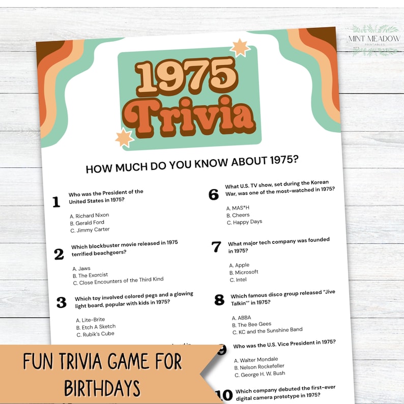 Printable 1975 Trivia Game 50th Birthday Party Games 1975 Fun Facts ...