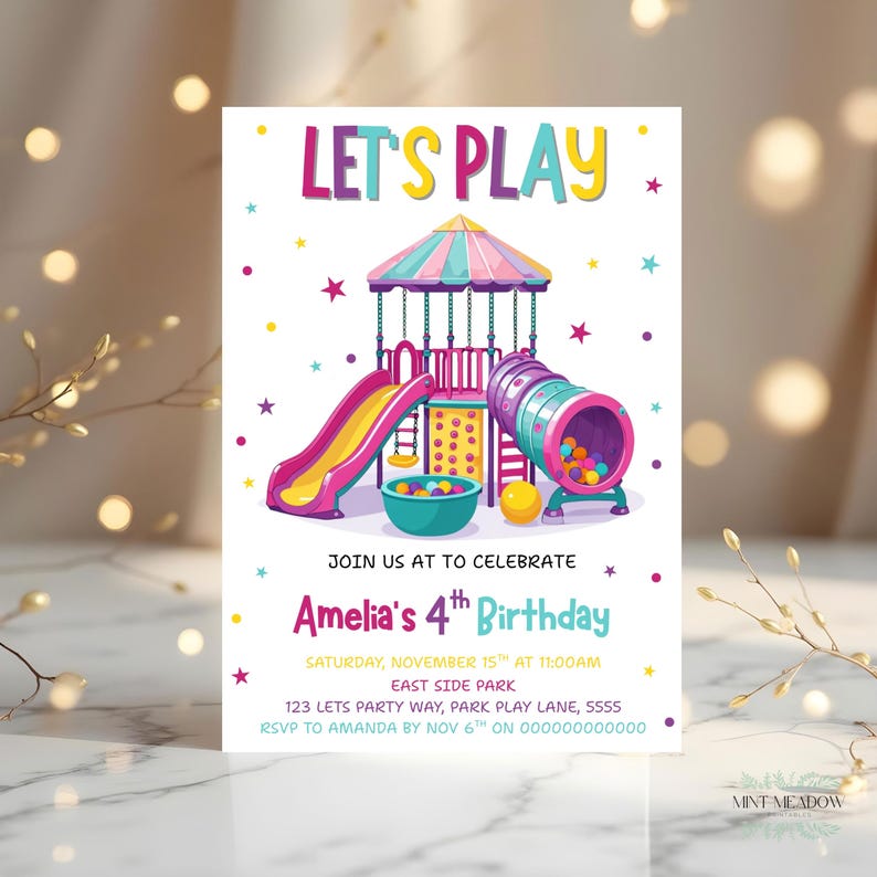 Playground Birthday Party Invitation Girl Let's Play Jungle Gym Party ...