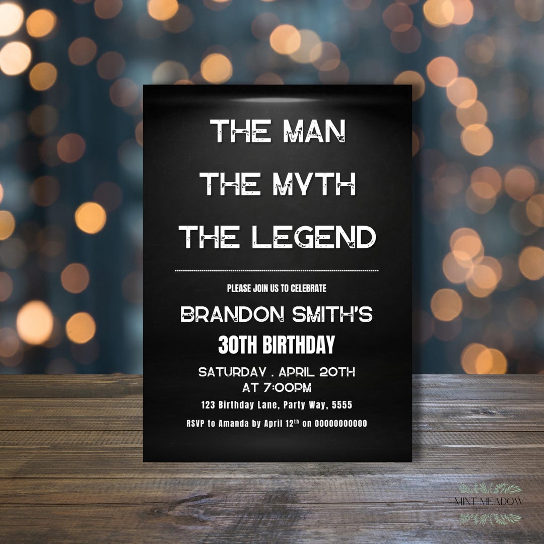 Men Birthday Invitation the Man the Myth the Legend Invite Canva ...