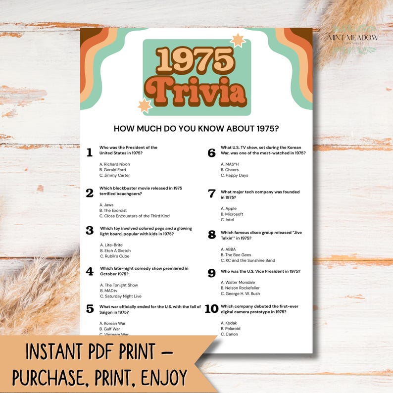Printable 1975 Trivia Game 50th Birthday Party Games 1975 Fun Facts ...