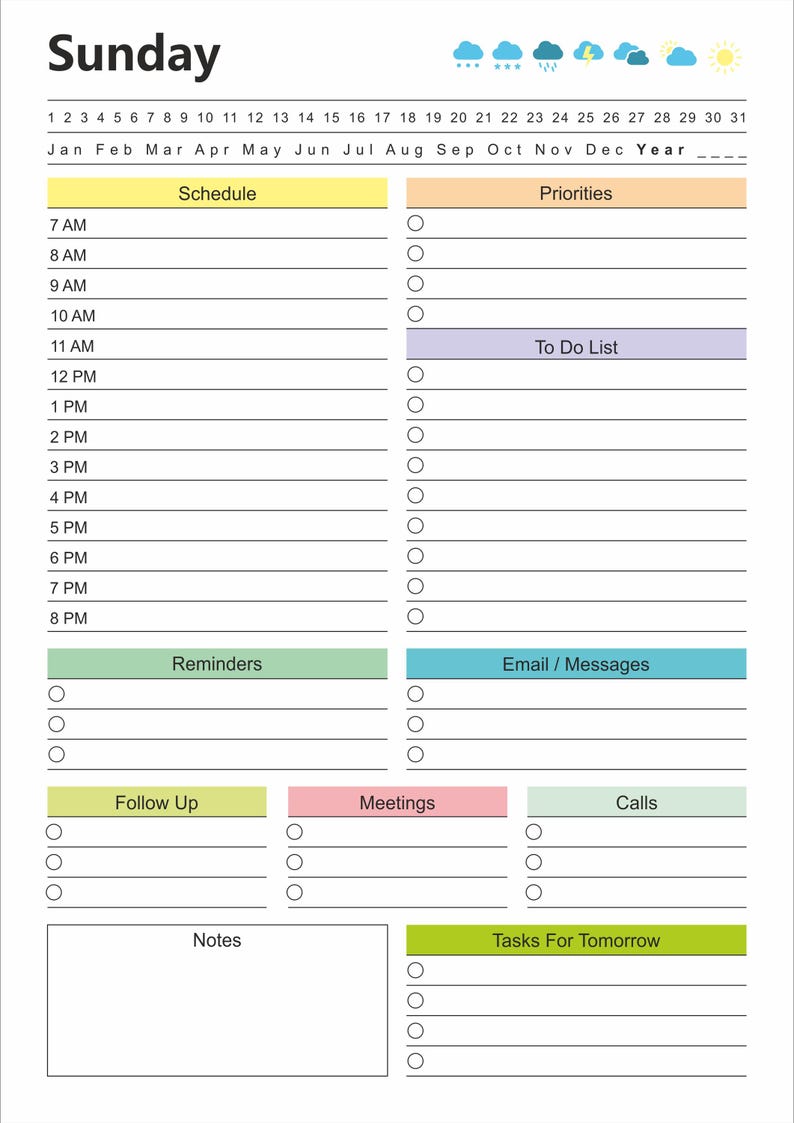 Daily Planner Color A4 | 7-day Printable Schedule | Color Coded Planner ...