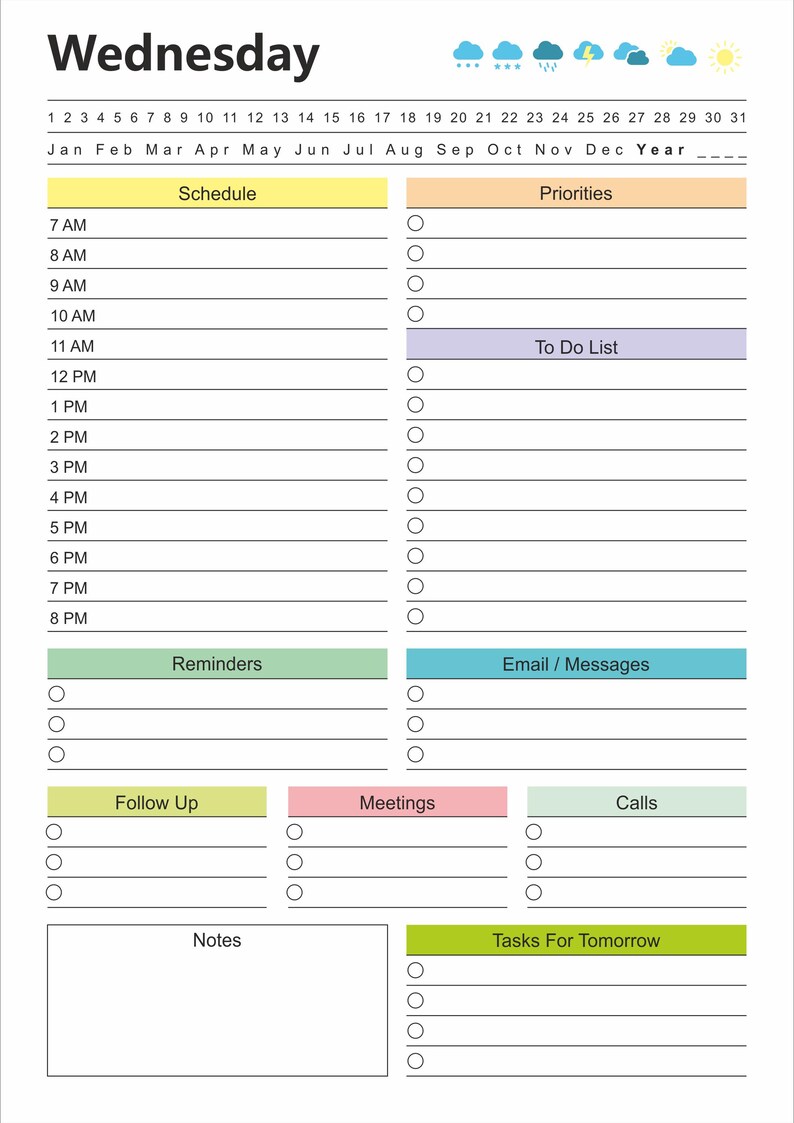 Daily Planner Color A4 | 7-day Printable Schedule | Color Coded Planner ...