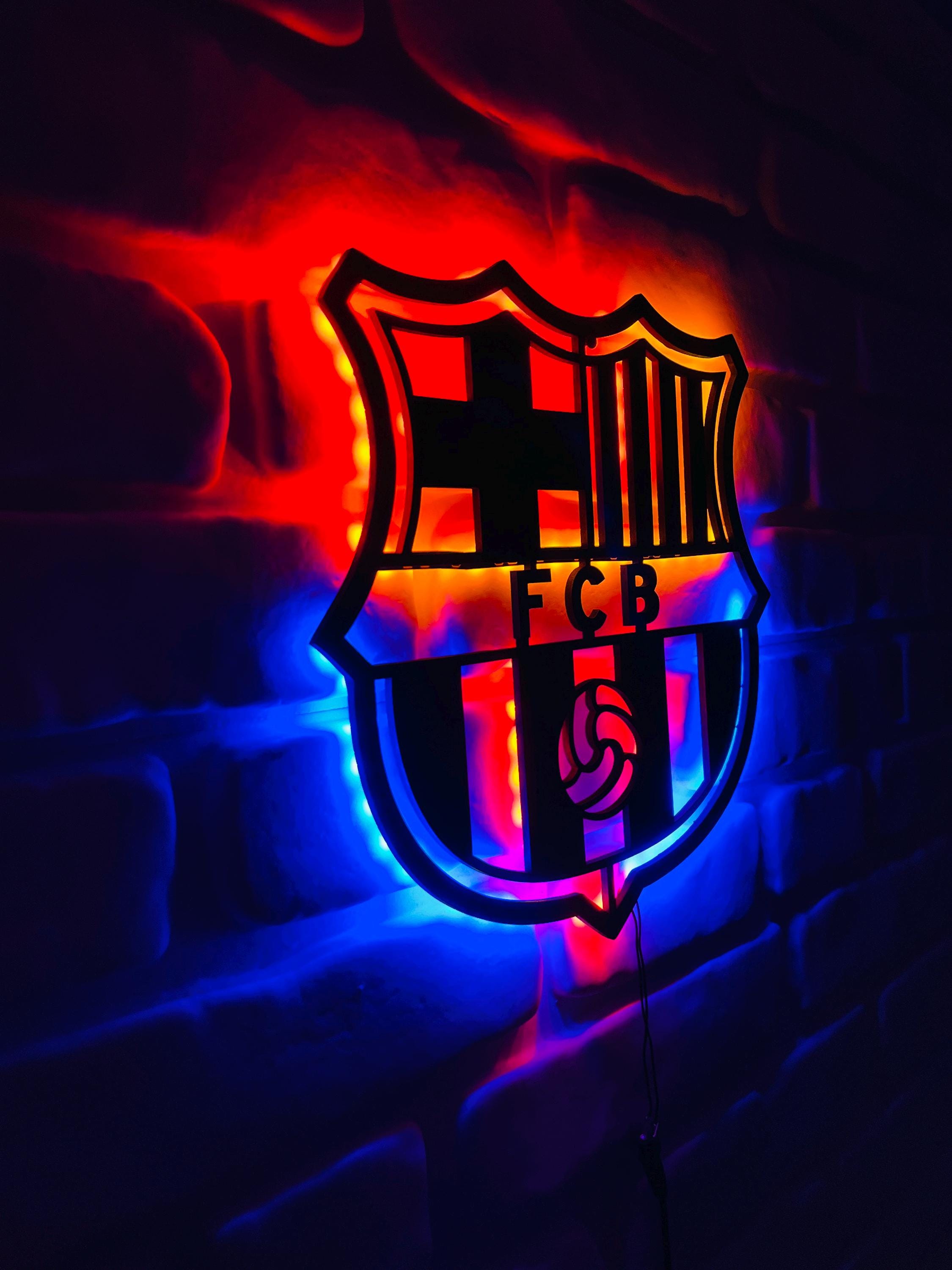 Fcbarcelona LED METAL Wall Art for Soccer Fans, FCB Lighted Shield ...