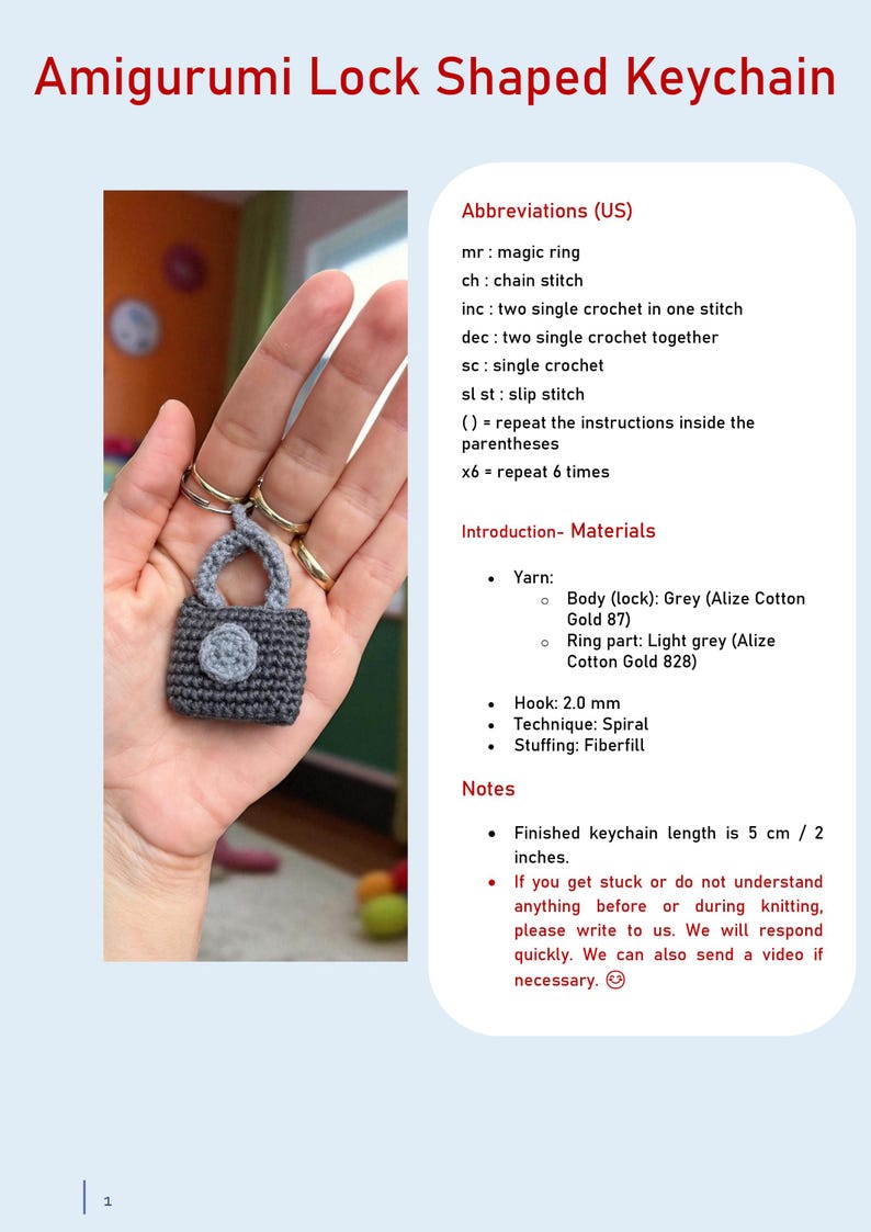 Amigurumi Lock Keychain Pattern – Cute Crochet PDF – DIY Plush Key Ring ...