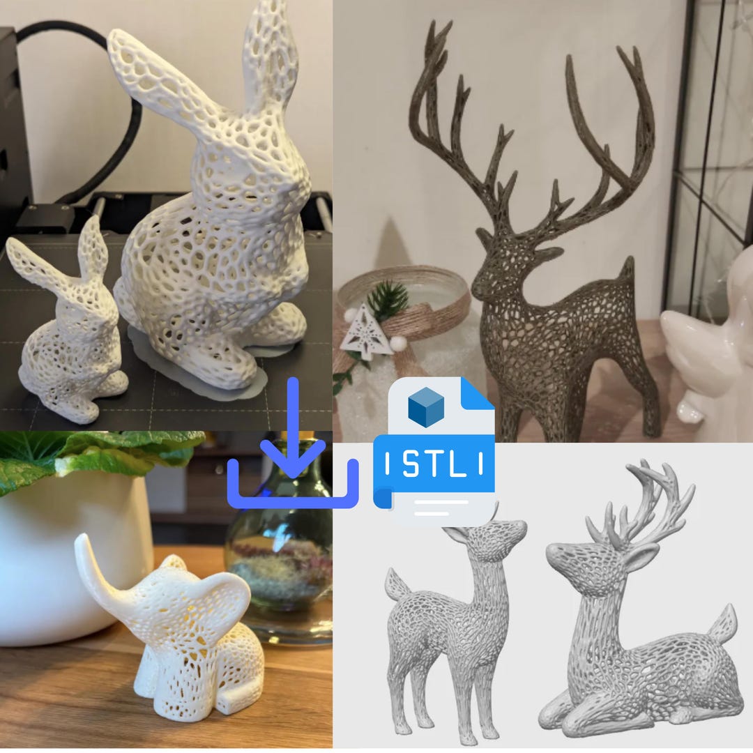 Voronoi Animal STL Pack - Reindeer, Rabbit and Elephant | Modern 3D ...