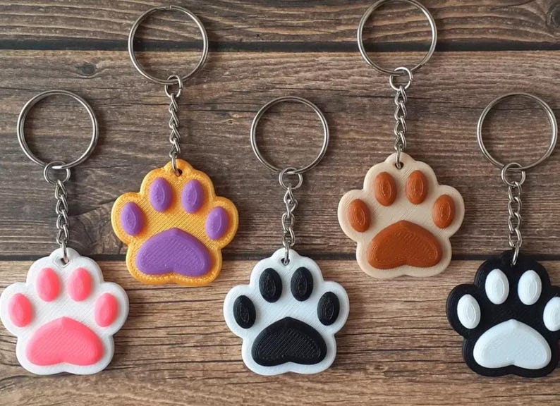 Cute Paw Keychain STL File | 3D Printable Animal Paw Keyring | Cat Dog ...