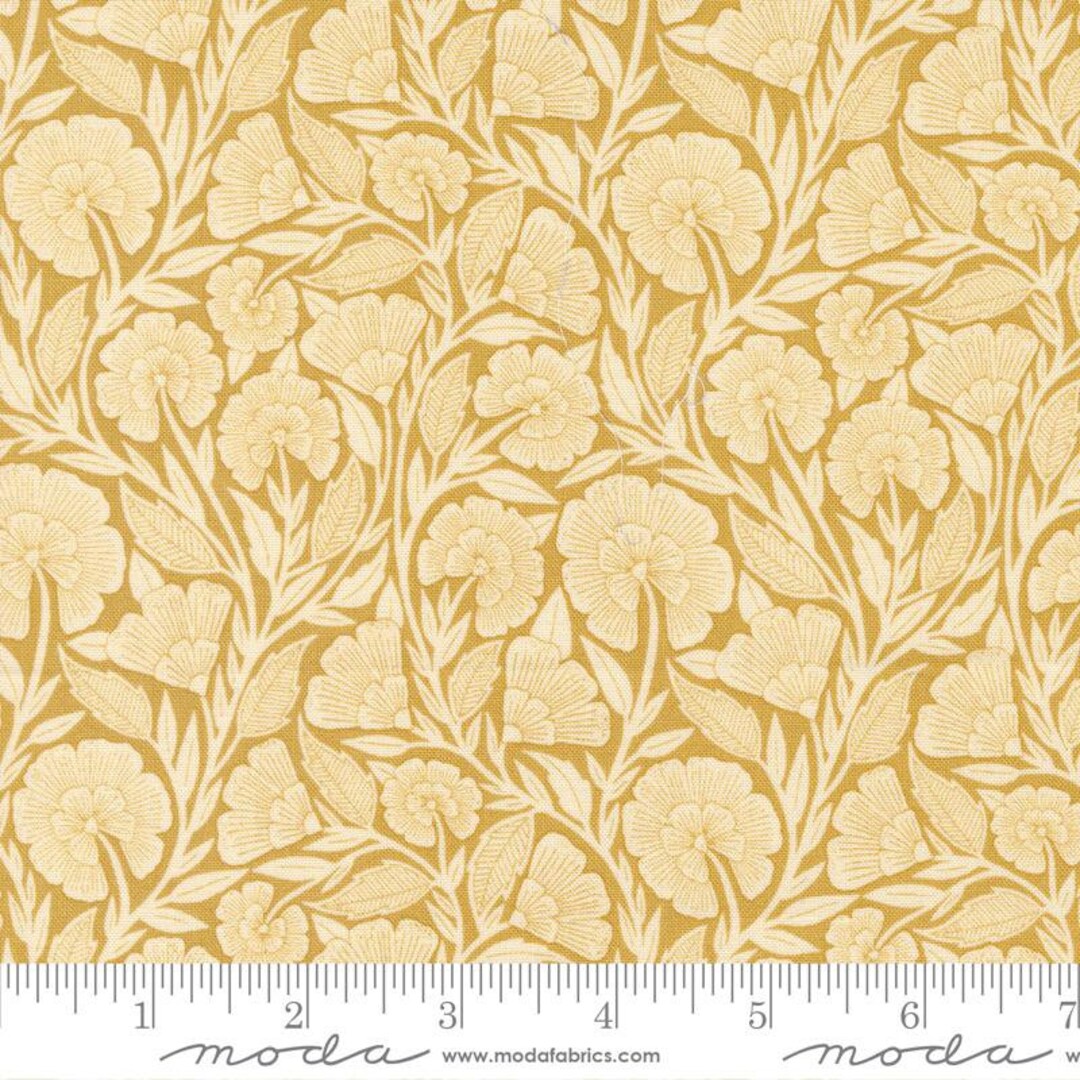 Flower Press Curved Floral in Gold by Katharine Watson for Moda Fabrics ...