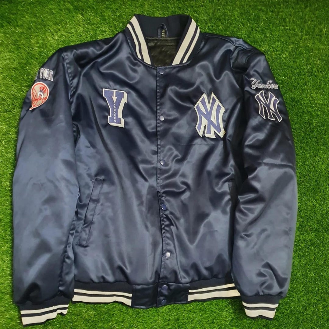 MLB New York Yankees Basketball Team Jacket Black Satin Varsity ...