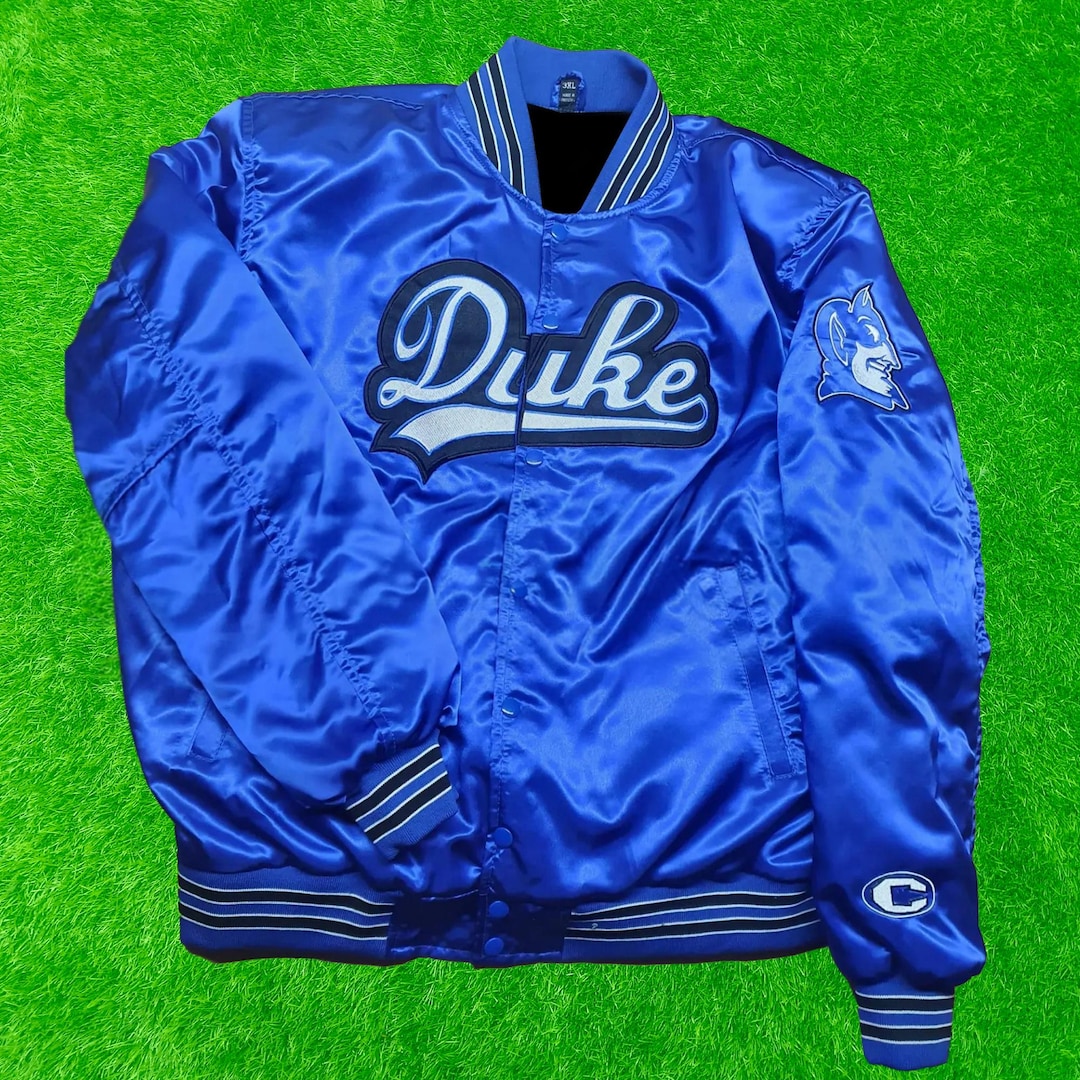 Duke Blue Devils Royal Blue Satin Varsity Jacket College Fan Bomber ...