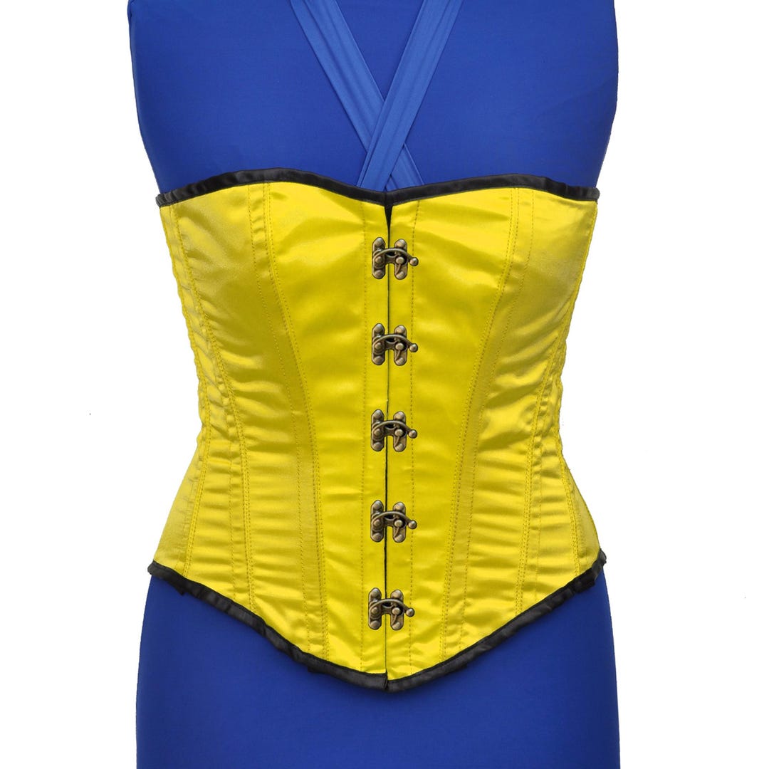 Overbust Yellow Satin Costume Corset Claps Closure Waist Training Steel ...