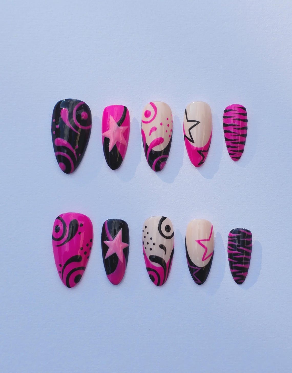 Hot Pink Zebra Print Press on Nails: Y2K Frutiger Metro Star Retro ...