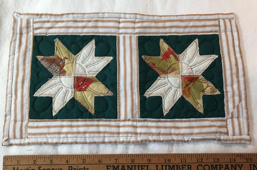 Handmade Quilted Trivet Eight-point-star 8.5 by 15 Brown/green/white ...