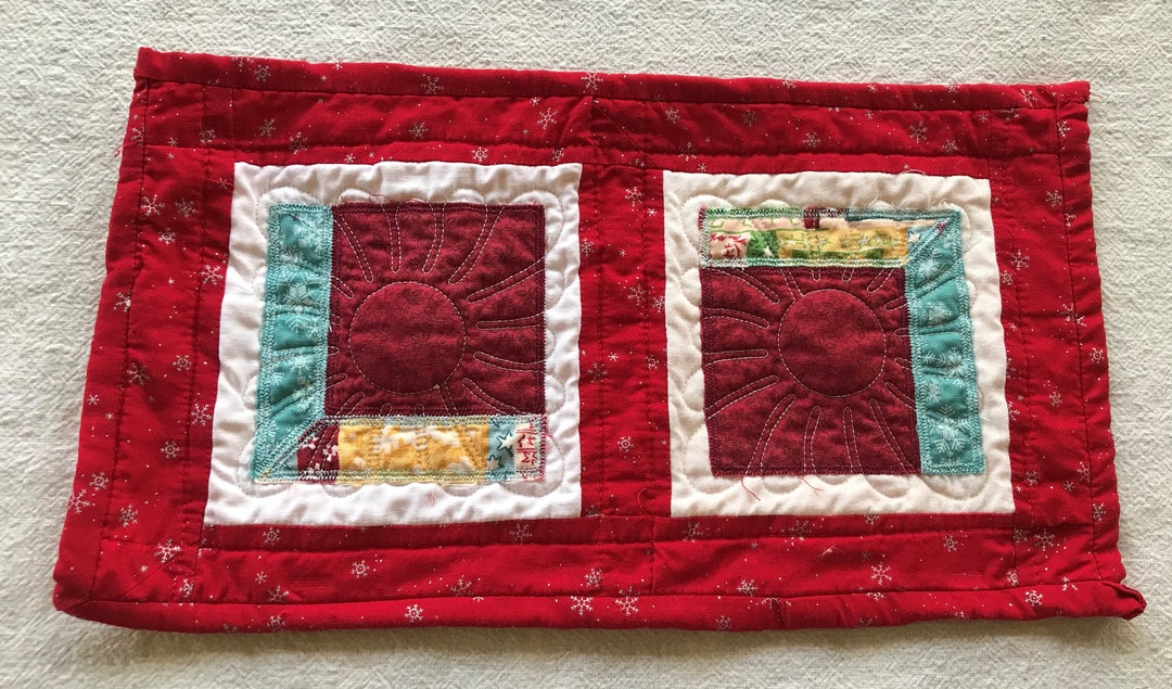 Handmade Quilted Trivet - Attic Window 15" by 8" Christmas Red ...