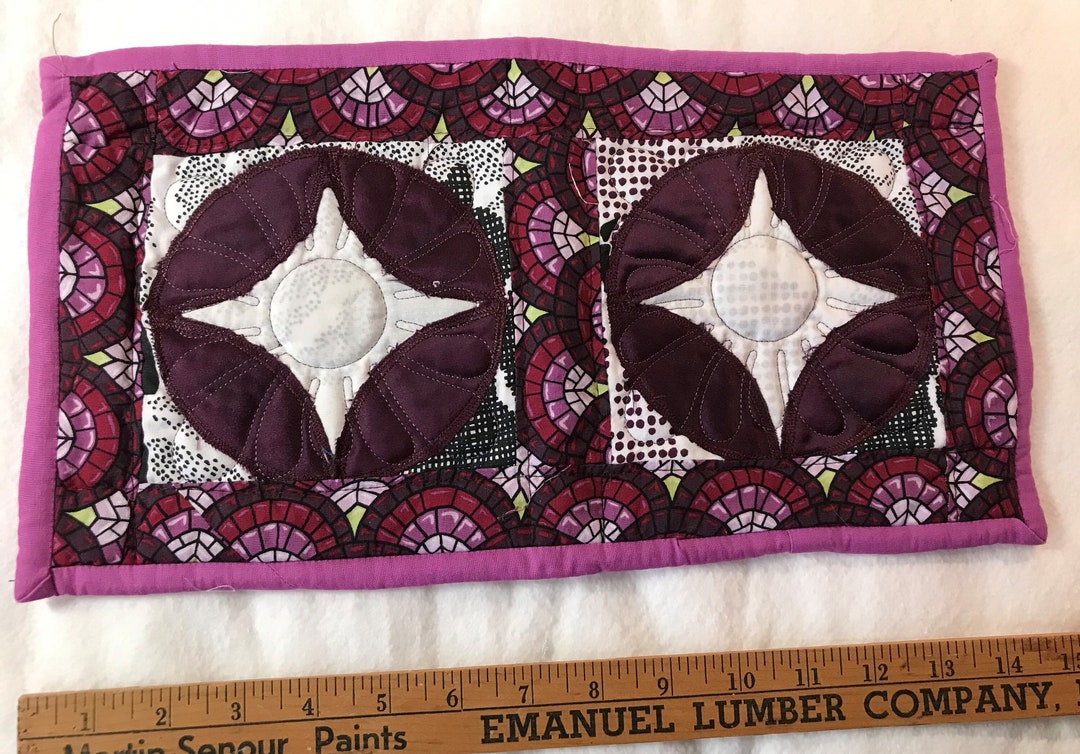 Handmade Quilted Trivet - Cathedral-window 8.5" by 15" Purple/white ...