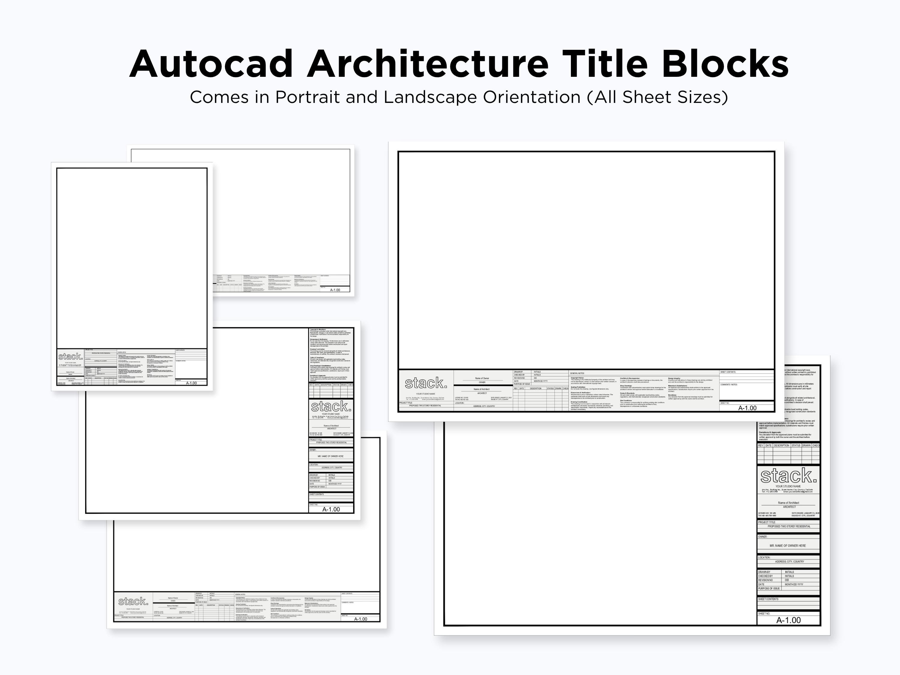 Autocad Architects Title Block Template DWG | A0-A3, ARCH D, 20x30, Legal, Letter | Customizable ...