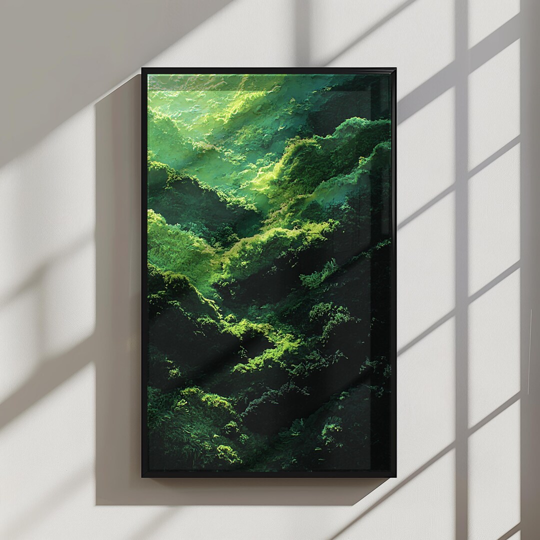 Mossy Abstract Landscape Printable Digital Wall Art, Calming Green Home ...