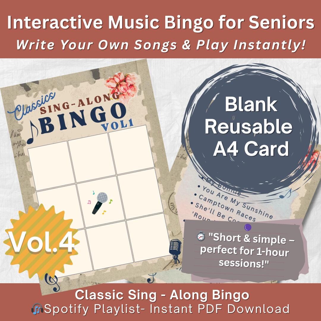 Classic Music Bingo for Seniors Vol.4 – Sing Along Activity Game, Care ...