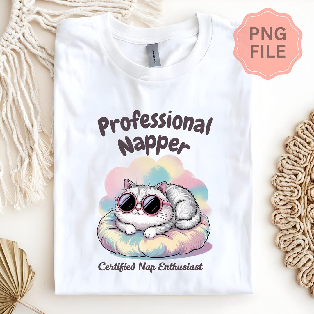 Professional Napper Cat PNG – Funny Cute Sleepy Cat Design for T-shirts ...