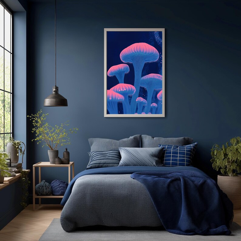 Luma Bloom – Surreal Glowing Mushroom Digital Print, Neon Fungi Wall ...