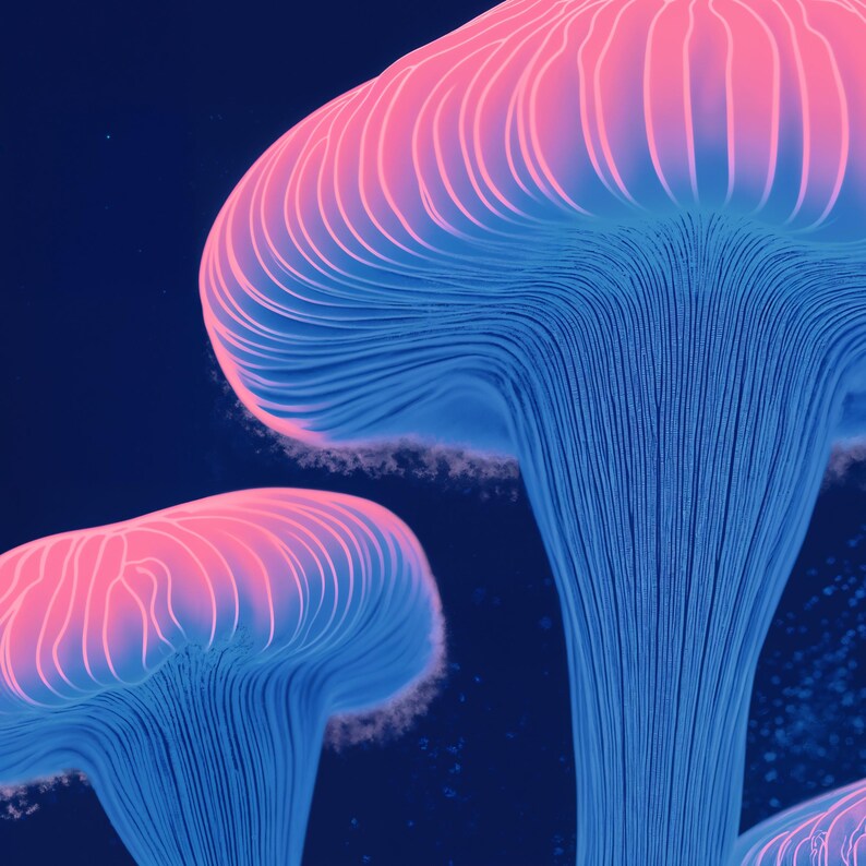 Luma Bloom – Surreal Glowing Mushroom Digital Print, Neon Fungi Wall ...