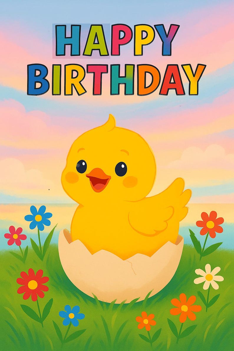 Hatching Chick Birthday Card – Pastel Illustration (digital Download ...
