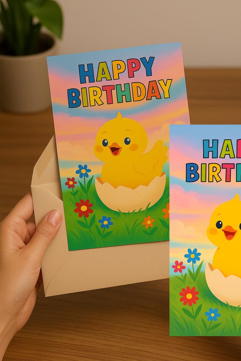 Hatching Chick Birthday Card – Pastel Illustration (digital Download ...