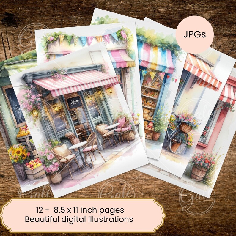 Watercolor Storefront Printable Illustrations – 12 Cozy Market and Shop ...