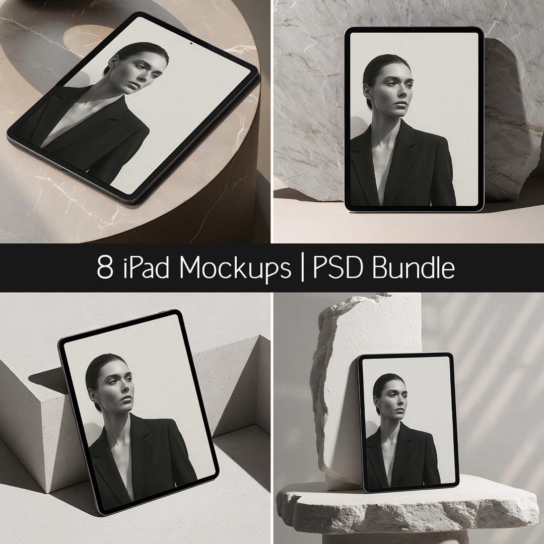 IPad Mockup PSD Bundle: Minimalist Stone Display (digital Download, 8 ...