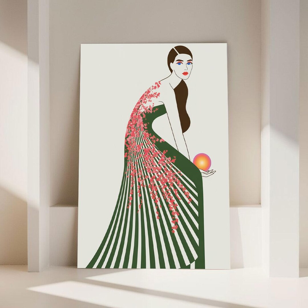 Fashion Illustration Print: Abstract Woman With Floral Dress - Etsy