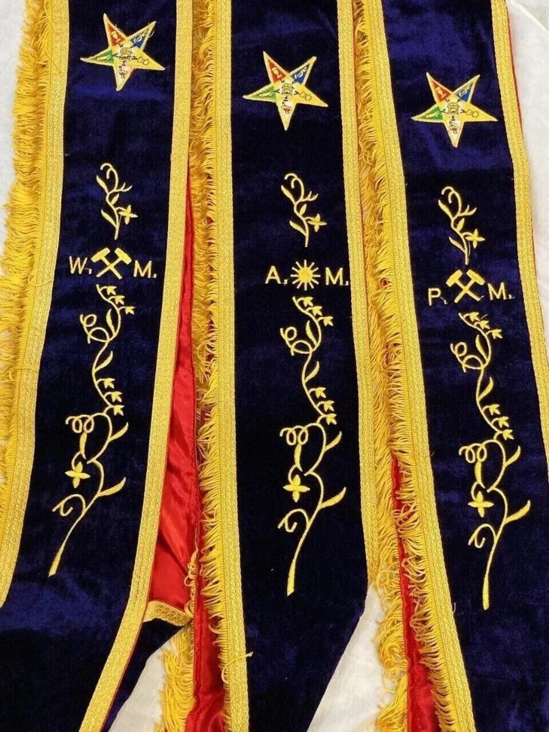 Hot Sale Masonic OES A.M P.M W.M Sash Set of 3 Associate Past Worthy ...