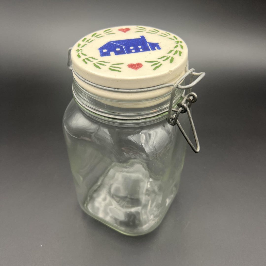 Kilner Ravenhead England 1.5L Glass Canister Jar Wire Bale Ceramic Lid ...