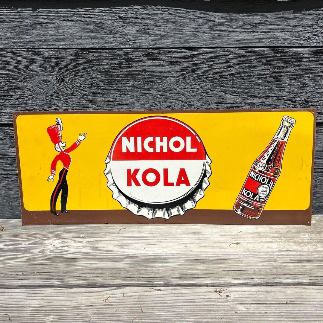 1940s VTG Nichol Kola Cola Metal Sign Soda Advertising Yellow 29-5/8 ...