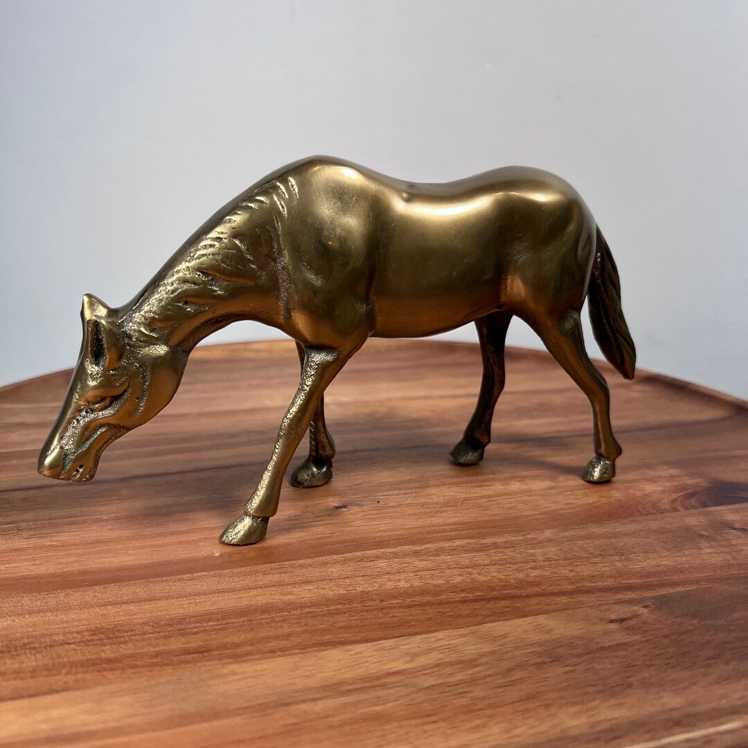 Vintage MCM Solid Brass Large Horse Figurine / Paperweight, 7.5 Inch ...
