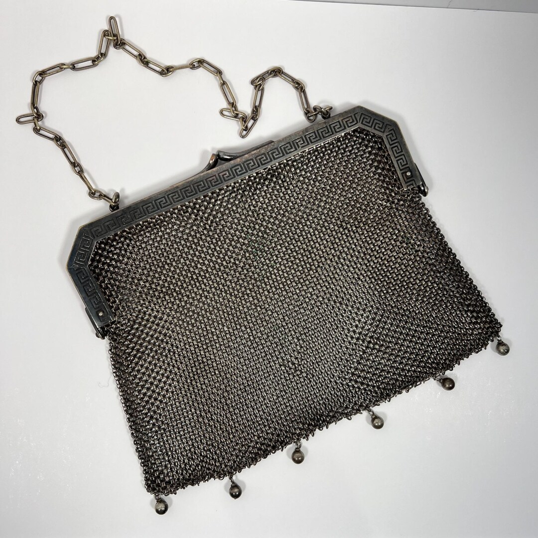 VTG 1911 German Silver Chainmail Mesh Evening Purse Engraved Art ...