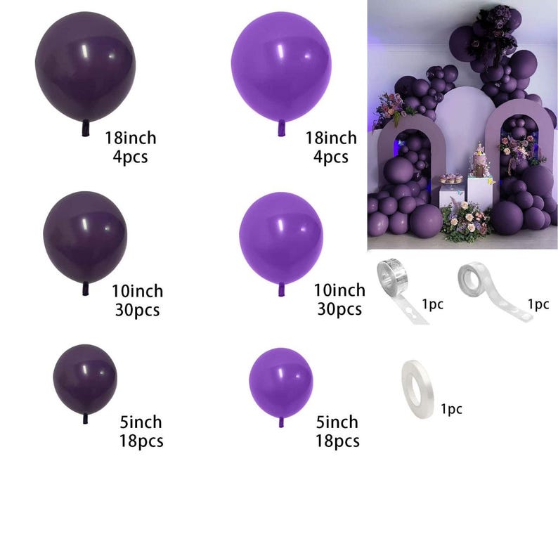 107pcs Deep Purple Balloon Garland Set, Double Stuffer Latex Balloons ...