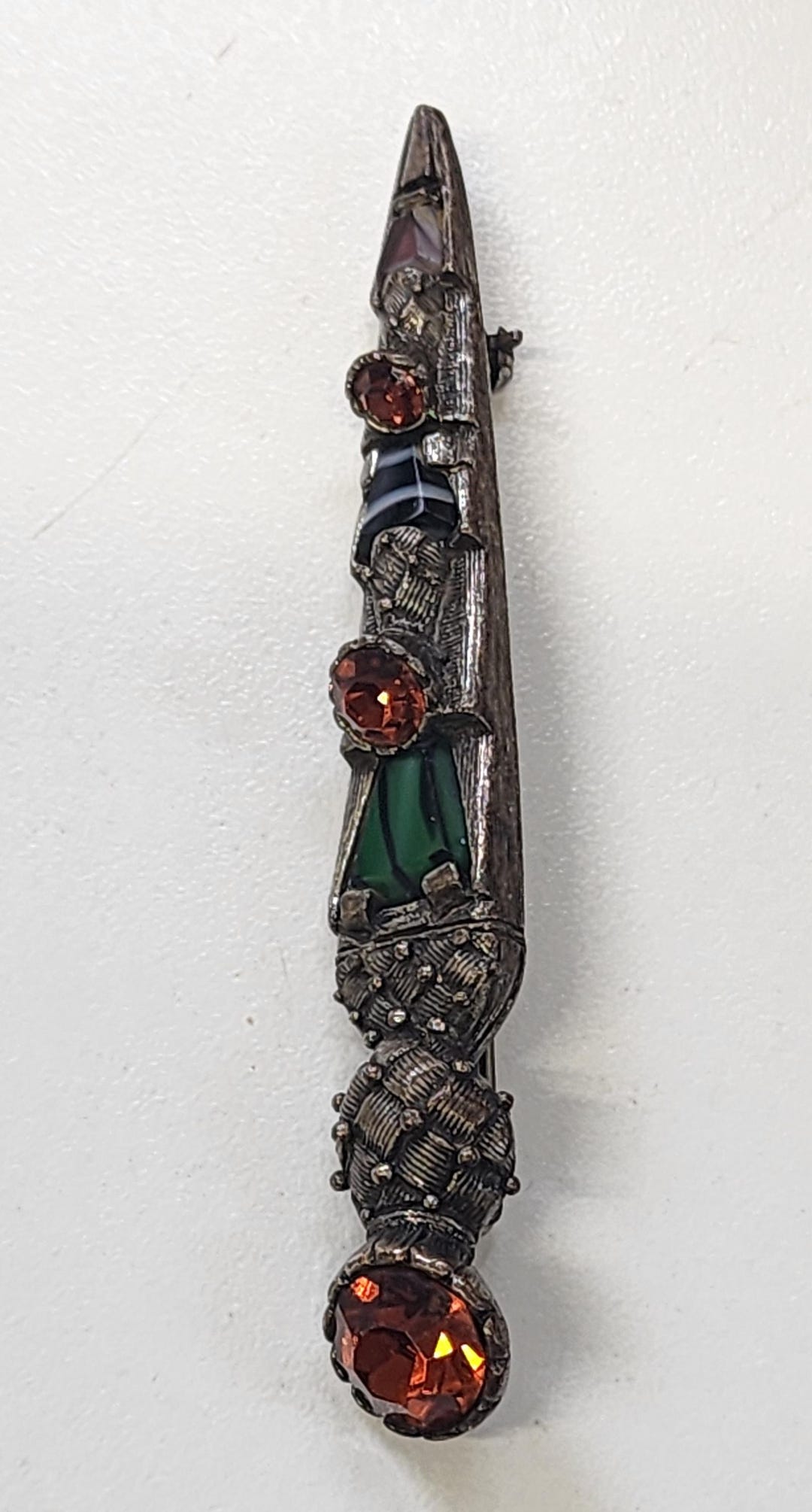 Vintage Miracle Celtic Dagger Brooch/pin, Stone Inlay and Amber ...