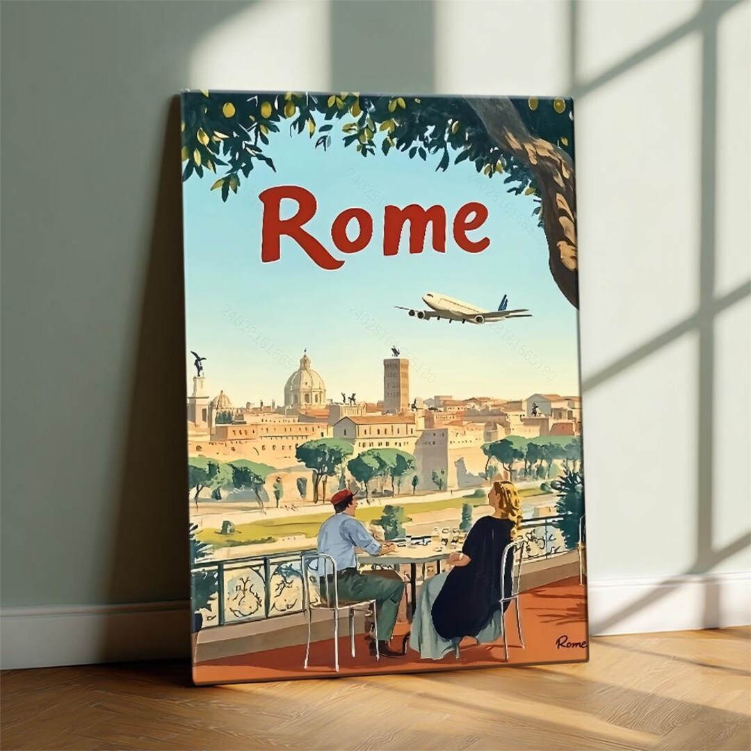 Vintage Rome Poster Framed Decorative Painting, Rome Cityscape Wall Art ...
