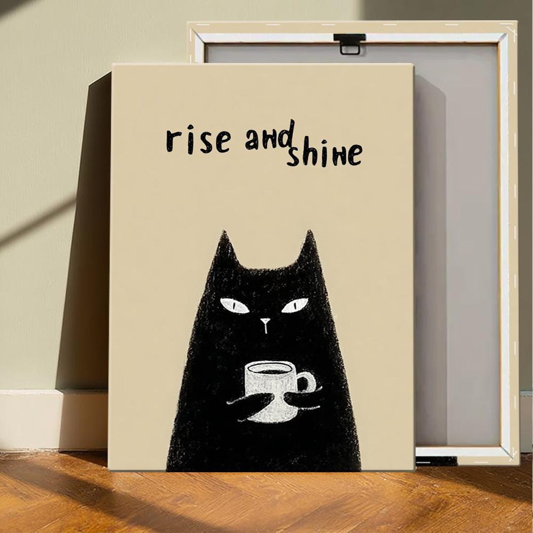 Healing Black Cat Coffee Cup Illustration Decorative Painting Literary ...