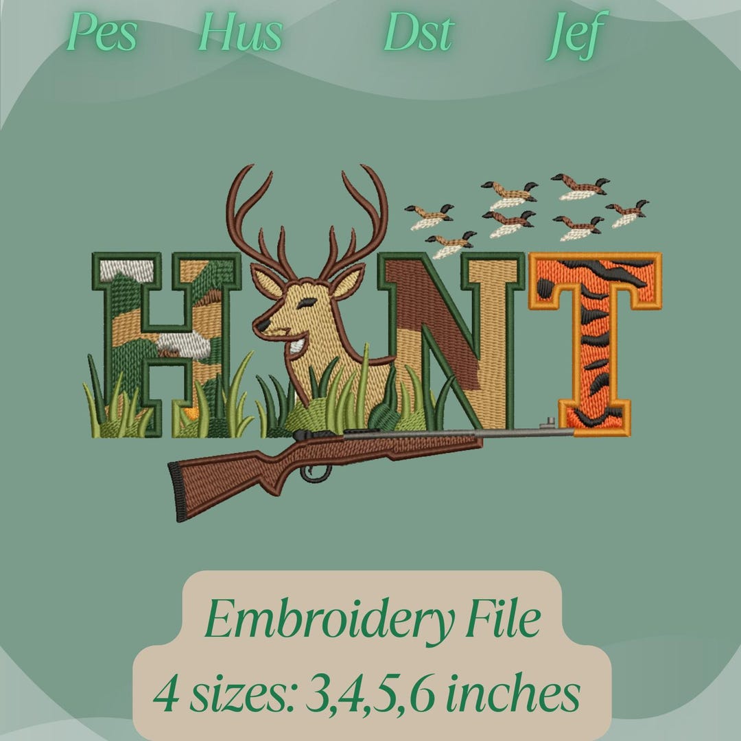 Hunt Embroidery Design File, Hunting Deer Machine Embroidery Pattern ...