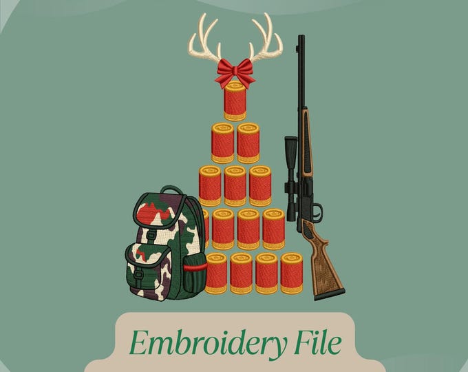 Christmas Hunting Embroidery File, Shotgun Shell Christmas Tree, Deer ...