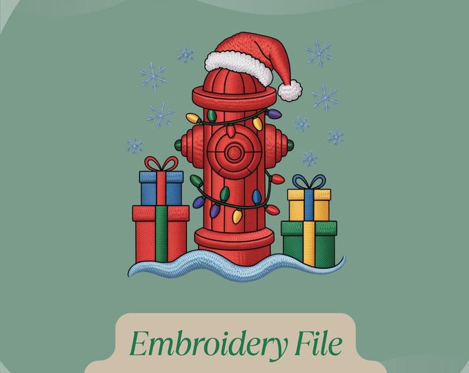 Embroidery File Christmas Fire Hydrant, Firefighter Holiday Design, Red ...