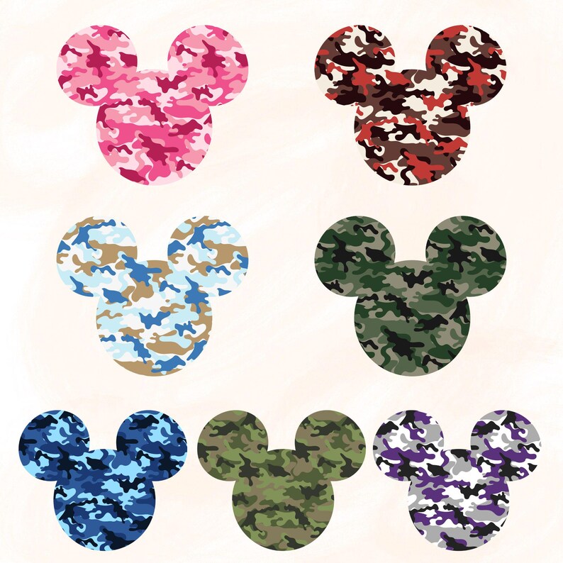 Minnie and Mickey Army Camouflaged Design Png, Disney Mouse Head Colors ...