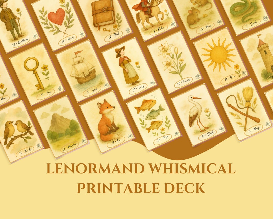 Whimsical Lenormand Oracle Cards Printable • 36 Card Illustrated ...