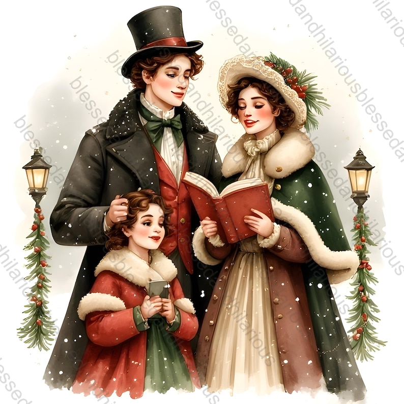 Vintage Victorian Christmas Carolers Art Prints: Old Fashioned Holiday ...