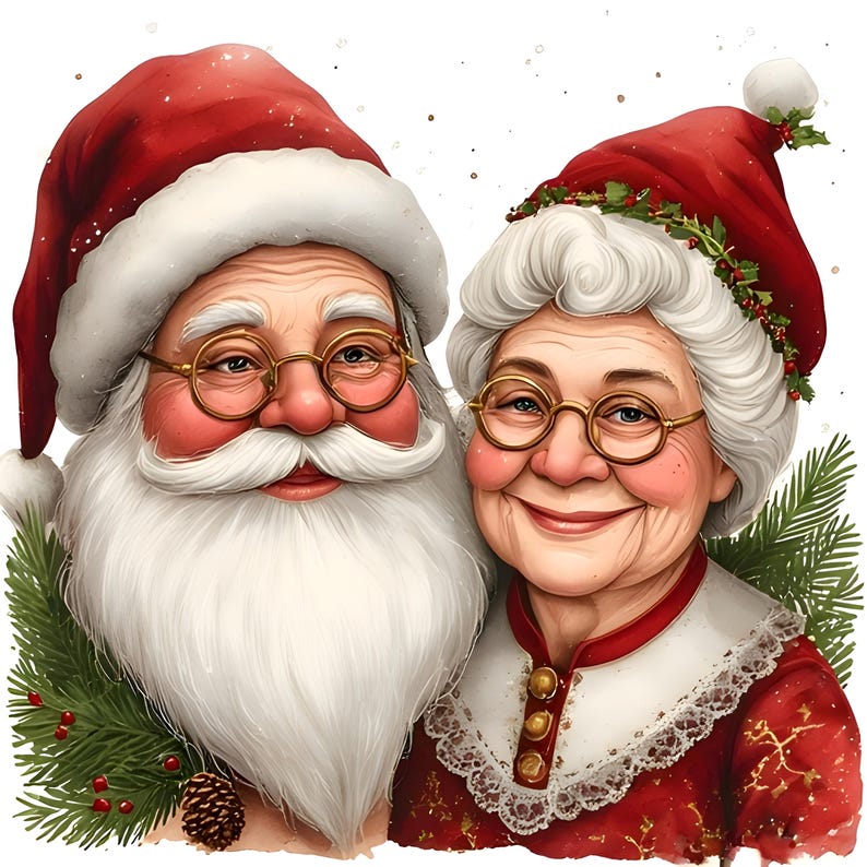 Mrs. Santa Claus Christmas Clipart: Wreath, Couple Art (JPG Digital ...