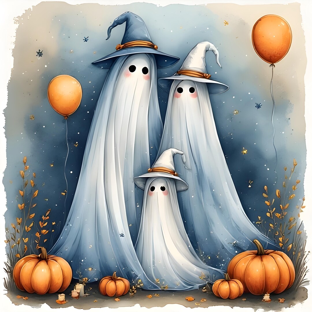 12 Cute Ghost Family Halloween Clipart Jpgs Spooky Cute Aesthetic ...