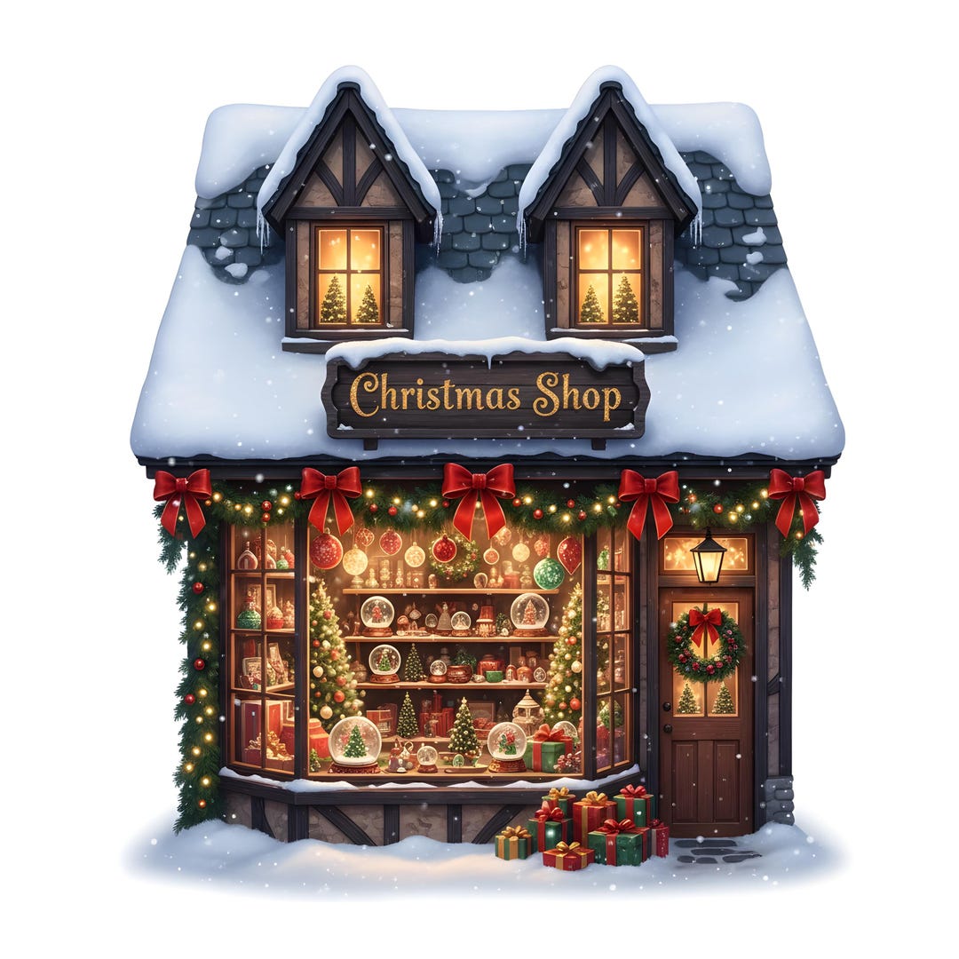 Christmas Village Shopfront Clipart: Holiday Storefront Illustrations ...