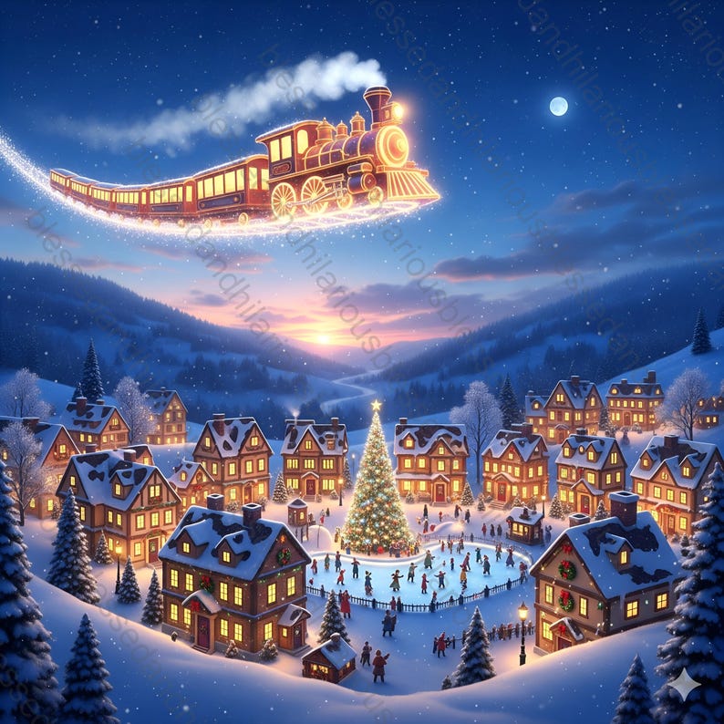 19 Christmas Night Sky Clipart Magical Winter Village Lights Celestial ...